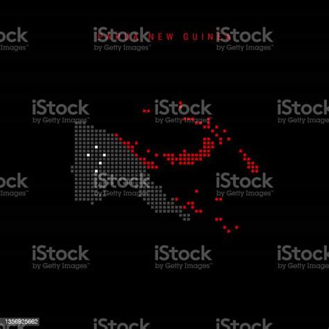 파푸아뉴기니의 정사각형 점 패턴 지도 Png는 플래그 색상이 있는 픽셀 맵을 점선했습니다 벡터 일러스트레이션 0명에 대한 스톡
