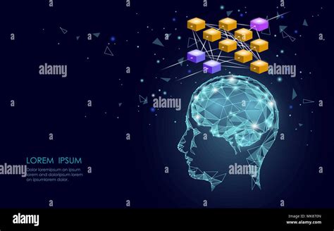 Isometric Artificial Intelligence Human Brain Neural Network Business Concept Blue Glowing
