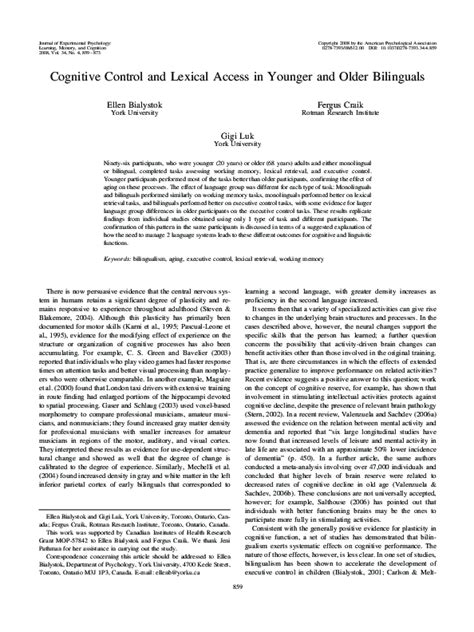Pdf Cognitive Control And Lexical Access In Younger And Older Bilinguals