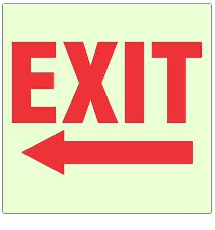 EXIT Arrow Left Glow In The Dark Sign
