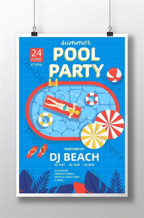 만화 간단한 신선한 수영장 파티 포스터 Ai 무료 다운로드 Pikbest