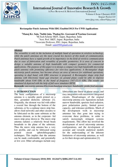 Pdf Rectangular Patch Antenna With Ebg Enabled Dgs For Uwb Applications