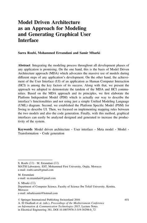 Pdf Model Driven Architecture As An Approach For Modeling And Generating Graphical User Interface