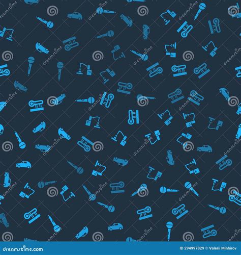 Set Microphone Robotic Robot Arm Hand Factory Meteorology Thermometer And Car On Seamless