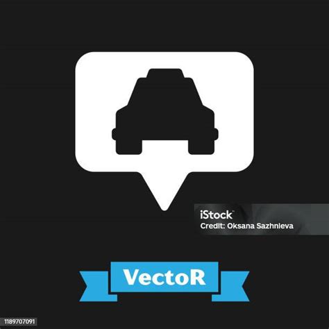 검은 색 배경에 격리 된 택시 아이콘이있는 흰색지도 포인터 위치 기호입니다 벡터 일러스트레이션 개념에 대한 스톡 벡터 아트 및 기타 이미지 Istock