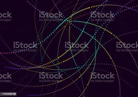 추상 네온 그라데이션 입자 흐르는 동적 점 기술 패턴 배경 강렬하고 밝은 색상에 대한 스톡 벡터 아트 및 기타 이미지