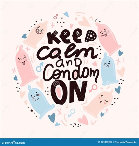 Condoms With Funny Faces In Kawaii Style Flat Lettering With Safe Sex Slogan Text We Save Condoms With Funny Faces In Kawaii Style Flat Lettering With Safe Sex Slogan Text We Save