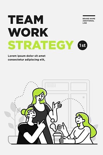 포스터 전단지 또는 배너 디자인 템플릿 비즈니스 컨셉 일러스트레이션 현대 플랫 아웃라인 스타일 팀워크 컨셉 사무실에 대한 스톡 벡터 아트 및 기타 이미지 Istock