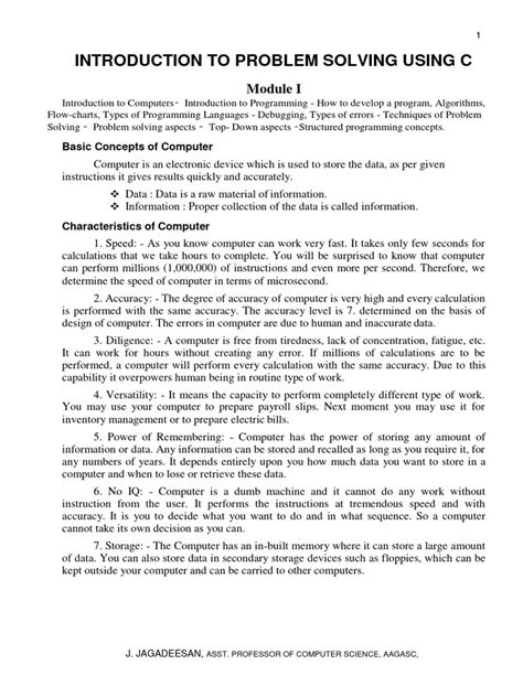 C Notes Module 1 Pdf Computer Data Storage Computer Program