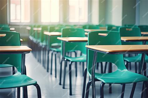 Premium Ai Image Classroom Without Students Or Teachers With Chairs And Tables In The Background