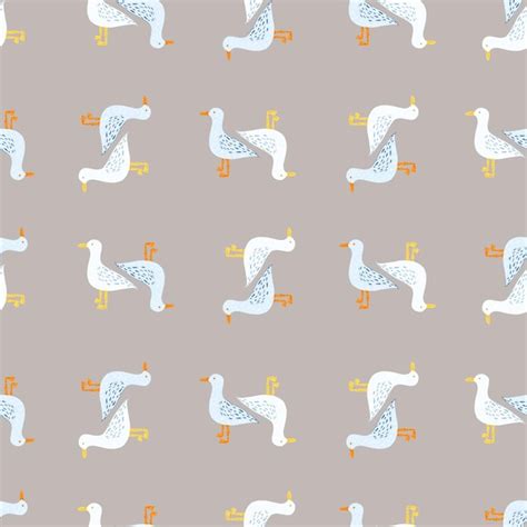 갈매기 서 원활한 패턴 바다 새의 배경 직물 포장지 벽지 조직 벡터 일러스트 레이 션에 대 한 낙서 스타일에서 반복 된 질감