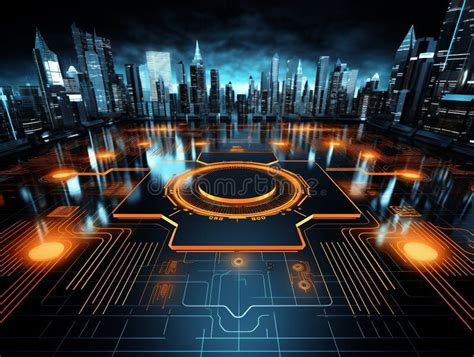 Advanced Technology Concept Featuring Illuminated Circuitry And Urban