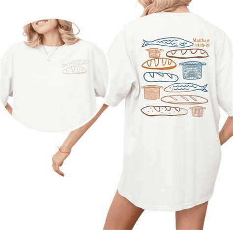White Print Tshirt Graphic Tees Shirts Fish And Loaves Christian Bible