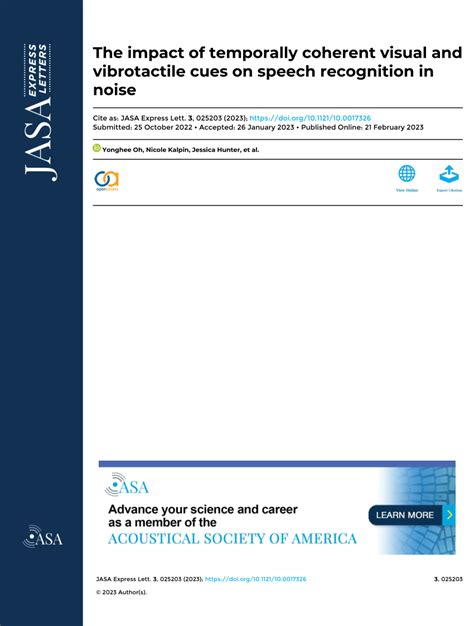 Pdf The Impact Of Temporally Coherent Visual And Vibrotactile Cues On Speech Recognition In Noise
