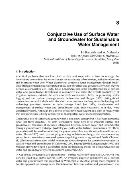 Pdf Conjunctive Use Of Surface Water And Groundwater For Sustainable Water Management