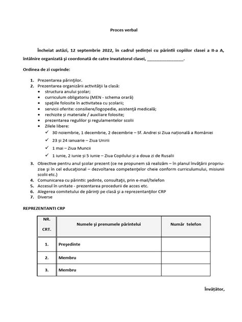 Model Proces Verbal Sedinta Cu Parintii Pdf