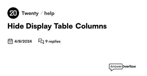 Hide Display Table Columns Twenty