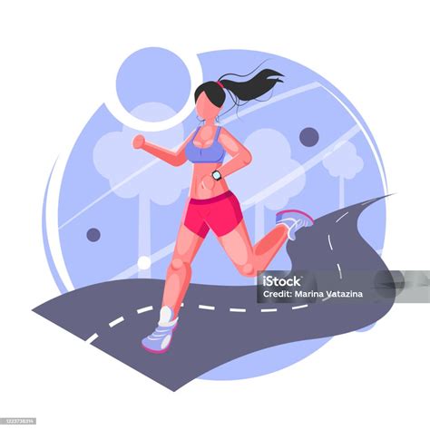 실행 중인 여자 우수한 스포츠 모양실행에서 아름다운 소녀 만화 현실적인 그림 플랫 스포츠 사람들 컨셉 스포츠 라이프 스타일 트레이닝 피트 니스 플리스트 스타일의 벡터