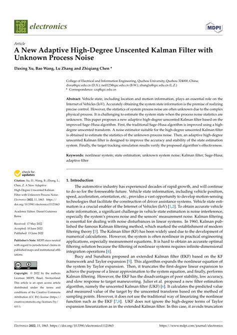 Pdf A New Adaptive High Degree Unscented Kalman Filter With Unknown Process Noise