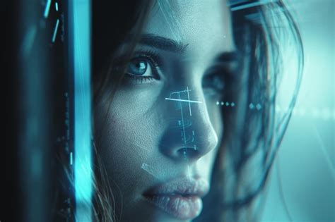 Premium Photo Digital Facial Recognition System Analyzing A Womans Face Representing Ai And