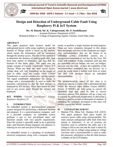 Design And Detection Of Underground Cable Fault Using Raspberry Pi And IoT System PDF