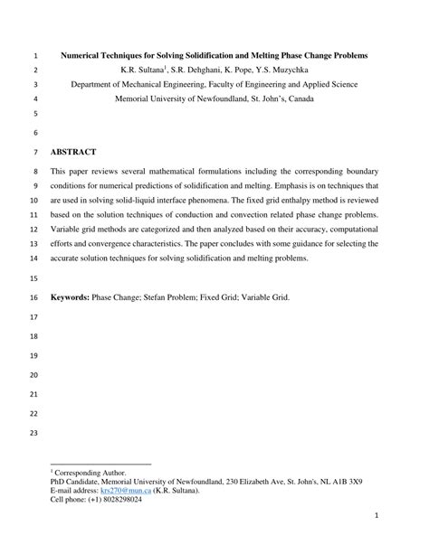 Pdf Numerical Techniques For Solving Solidification And Melting Phase