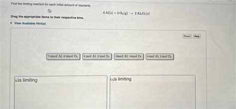 solved find the limiting reactant for each initial amount of