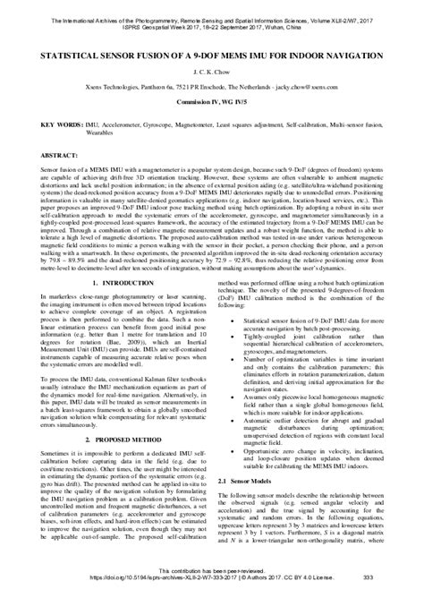 Pdf Statistical Sensor Fusion Of A 9 Dof Mems Imu For Indoor Navigation