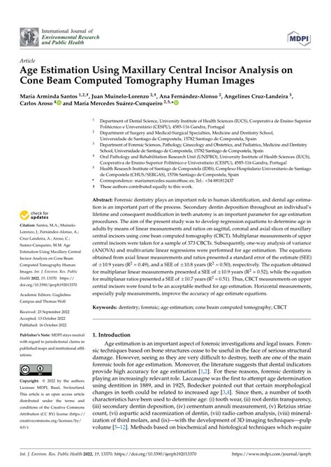 Pdf Age Estimation Using Maxillary Central Incisor Analysis On Cone Beam Computed Tomography
