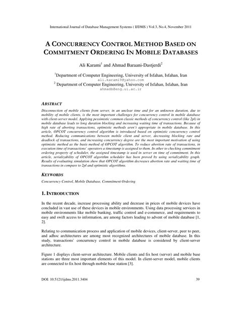 Pdf A Concurrency Control Method Based On Commitment Ordering In Mobile Databases
