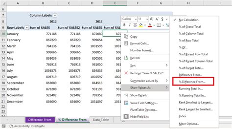 Calculate Difference Between Two Pivot Tables Myexcelonline