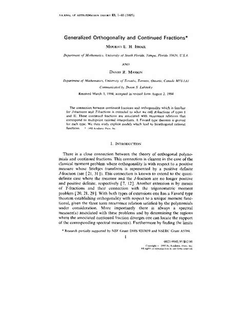 PDF Generalized Orthogonality And Continued Fractions DOKUMEN TIPS