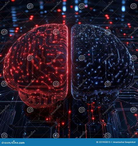 A Digital Representation Of A Dual Ai Brain With Red And Blue