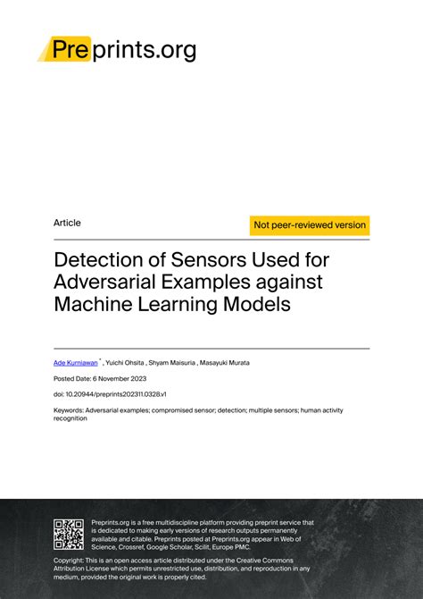 Pdf Detection Of Sensors Used For Adversarial Examples Against Machine Learning Models
