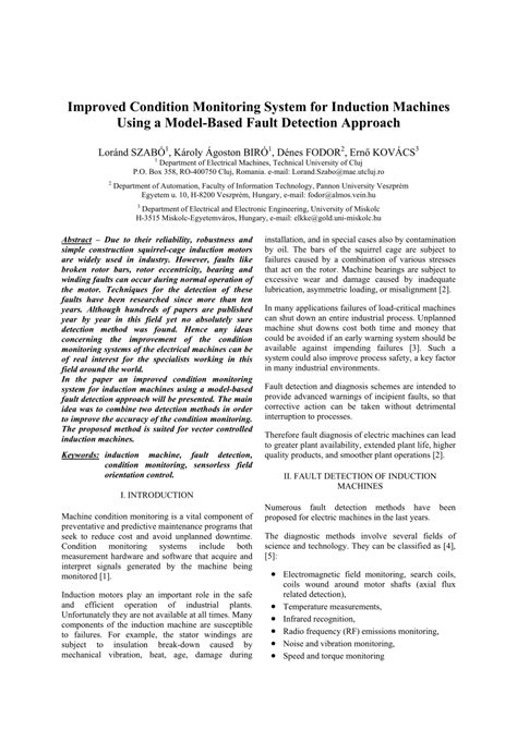 Pdf Improved Condition Monitoring System For Induction Machines Using A Model Based Fault