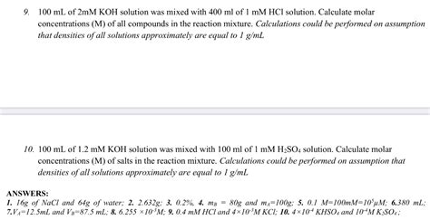 Solved ML Of MM KOH Solution Was Mixed With Ml Chegg