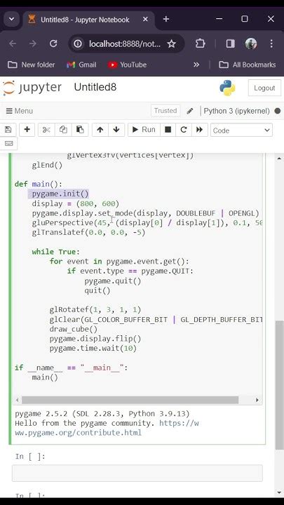 Creating A Rotating 3d Cube With Pygame And Opengl Python Graphics Tutorial Python Gamedev