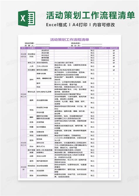 年会活动策划工作流程清单EXCEL模板下载 活动策划 图客巴巴