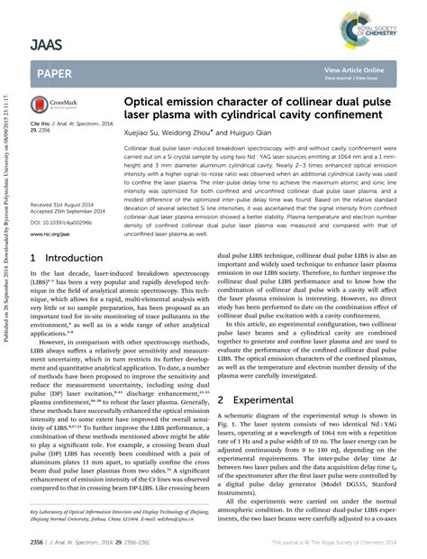Pdf Optical Emission Character Of Collinear Dual Pulse Laser Plasma
