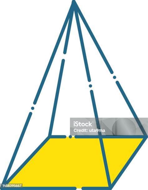 간단한 파란색 선과 노란색 사각형 피라미드 그림으로 그려진 점선 그림 소재 3차원 형태에 대한 스톡 벡터 아트 및 기타 이미지 Istock