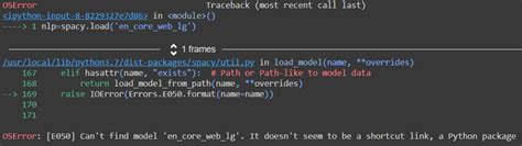 spacy can t find model en core web lg it doesn t seem to be a