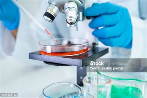 아시아 과학자 생화학자 또는 미생물학자는 실험실에서 현미경으로 연구를 일하고 있습니다 발병 을 보호하기 위해 코로나바이러스