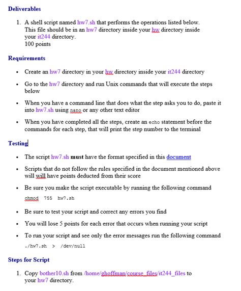 Deliverables 1 A Shell Script Named Hw7sh That