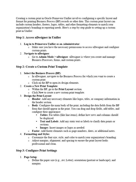 Custom Print In Unifier Pdf Page Layout Software