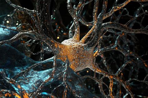 Close Up View Of Digital Neuron Structure With Glowing Synapses Neural