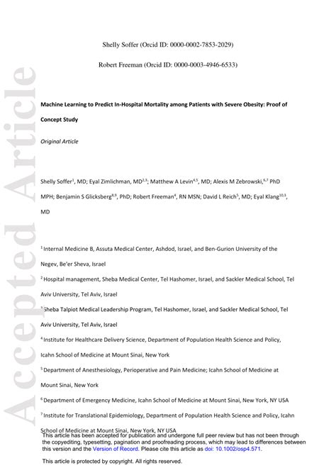 Pdf Machine Learning To Predict In‐hospital Mortality Among Patients With Severe Obesity