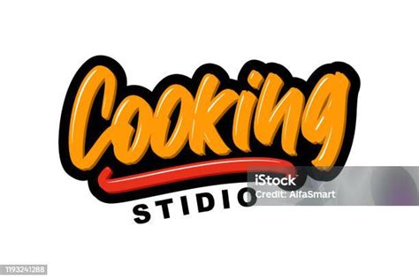 요리 손으로 그린 현대 브러쉬 레터링 웹 페이지 인쇄 및 광고에 대한 벡터 일러스트 로고 텍스트입니다 교육에 대한 스톡 벡터