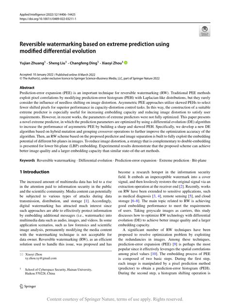 Reversible Watermarking Based On Extreme Prediction Using Modified Differential Evolution