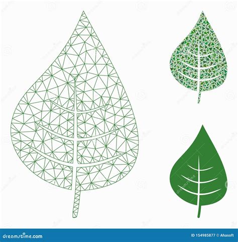 Plant Leaf Vector Mesh Wire Frame Model And Triangle Mosaic Icon Stock Vector Illustration Of