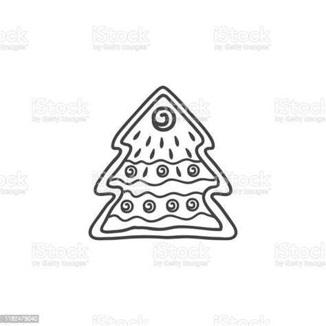 크리스마스 트리의 형태로 진저 브레드 쿠키 낙서 스타일의 벡터 선형 그림입니다 진저 0명에 대한 스톡 벡터 아트 및 기타 이미지 0명 갈색 겨울 Istock